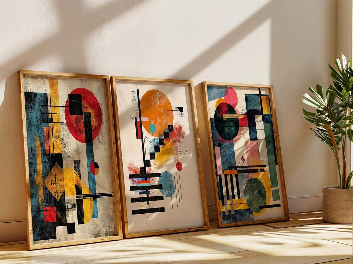 Abstract Digital Art Bundle Modern Geometric Prints Vibrant Minimalist ...