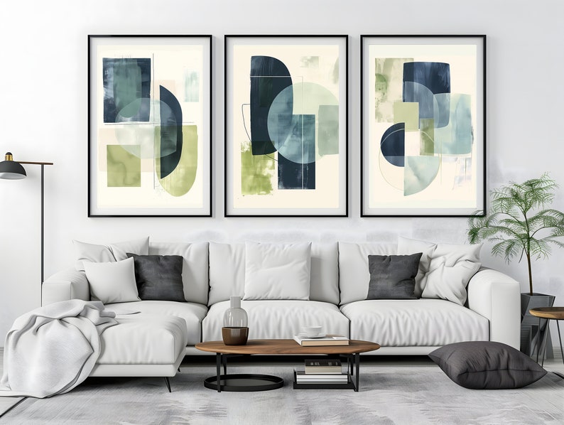 Printable Boho Wall Art Set of 3 Abstract Shapes & Colors Bohemian ...