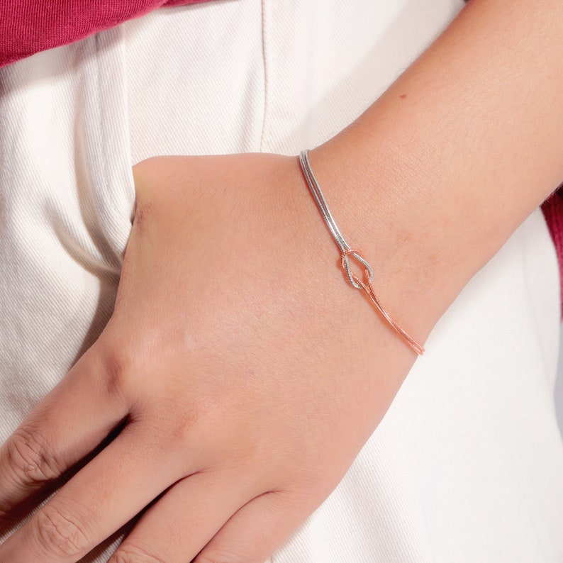 Bond Knot Gold and Silver Bracelet, Color Crossover Love Knot Bracelet, S925 Silver Minimalist ...