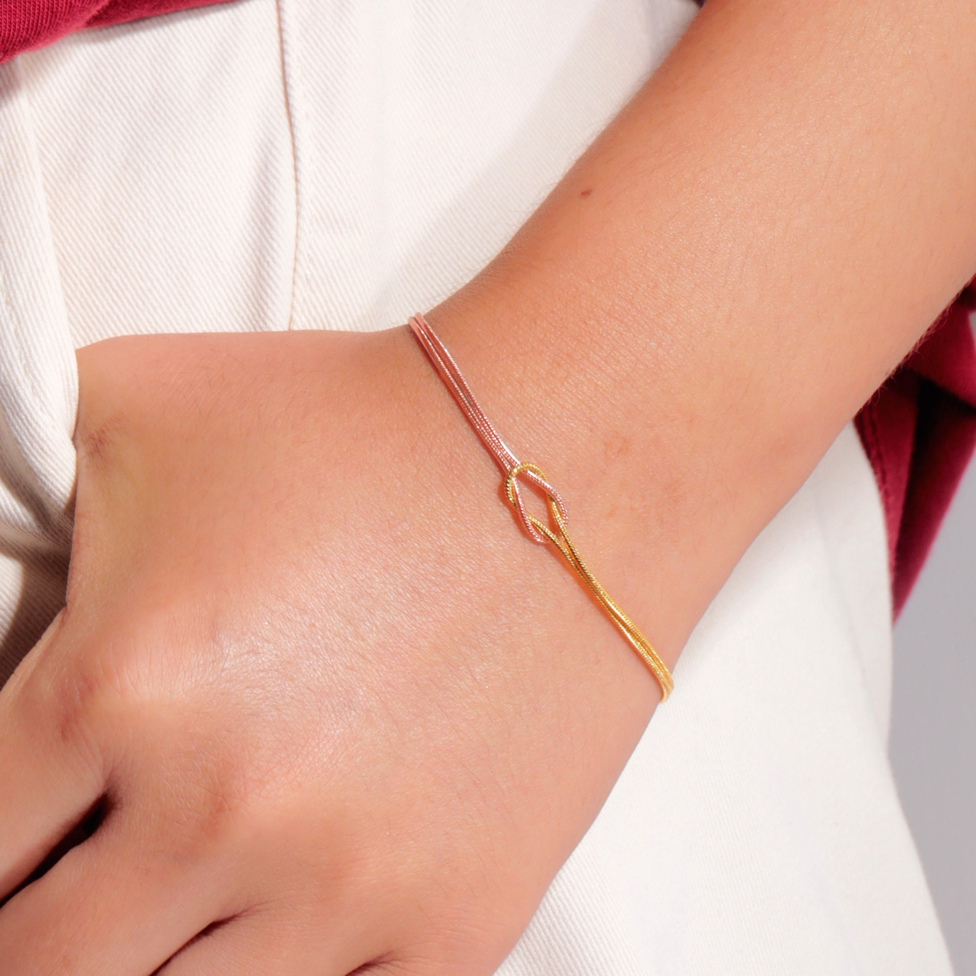 Bond Knot Gold and Silver Bracelet, Color Crossover Love Knot Bracelet ...