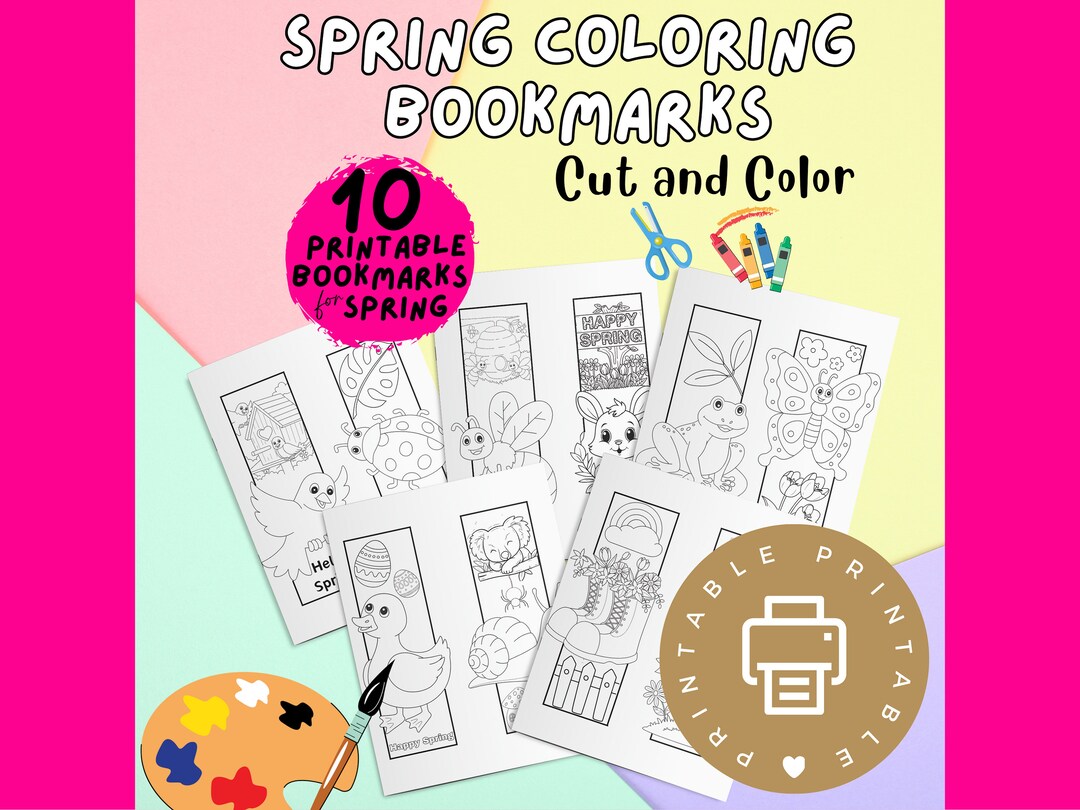 10 Spring Bookmarks || Printable || Cut & Color Activities || SBM1 - Etsy