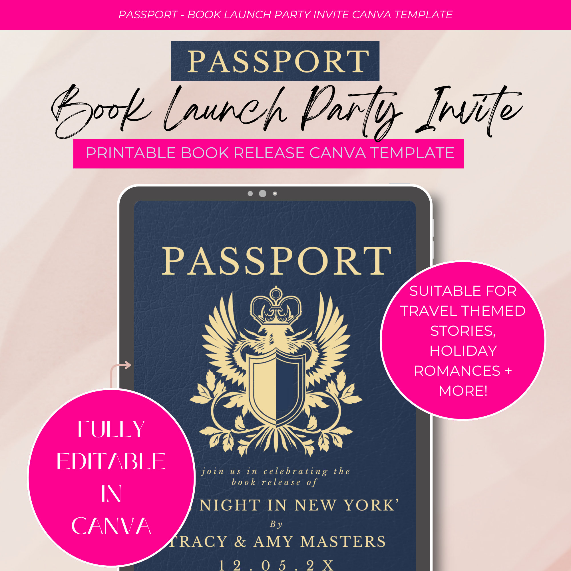 Passport Book Launch Party Invite Canva Template Printable Digital ...