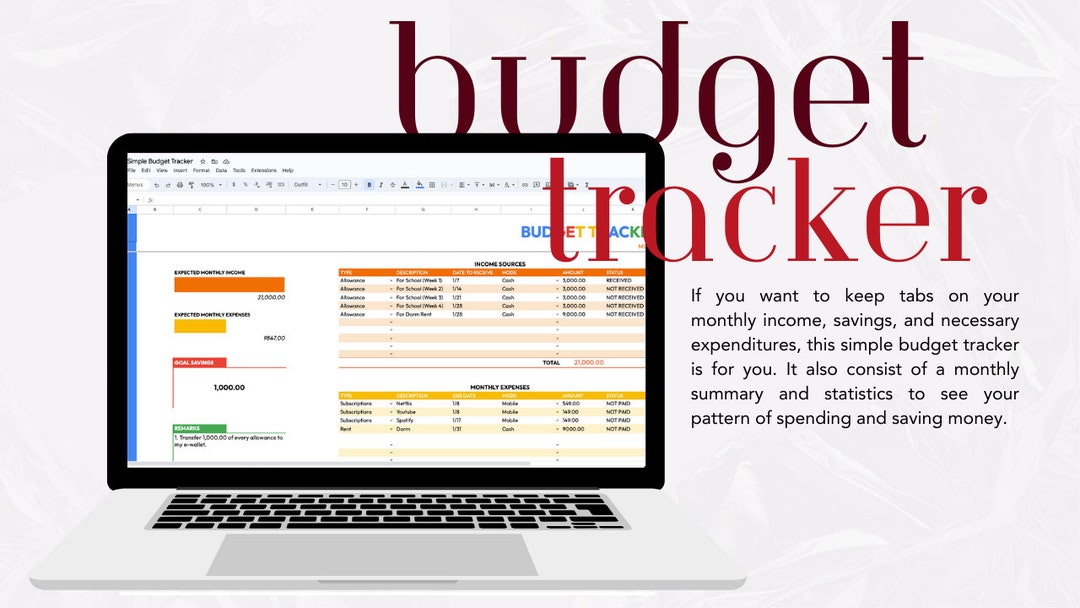 Monthly Budget Tracker Digital Budget Planner Simple Expense Tracker ...
