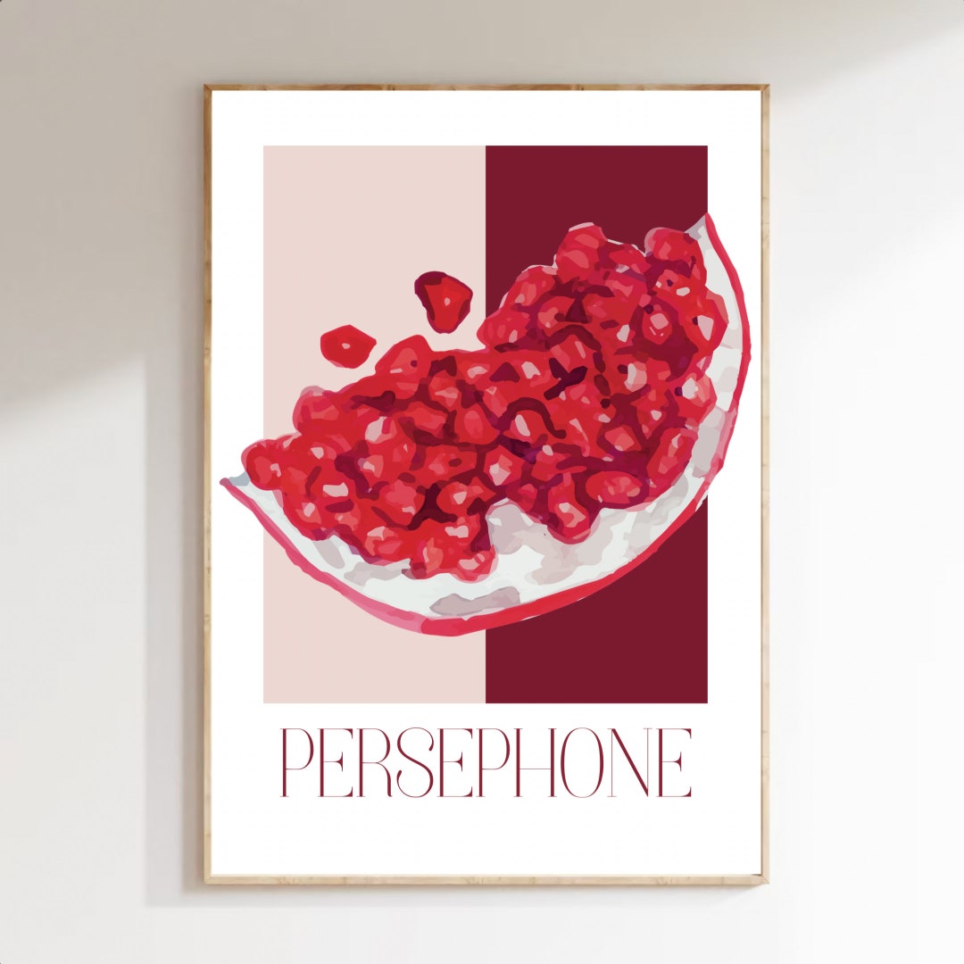 Printable Poster Persephone Pomegranate Red Drawing Pink Red Background ...