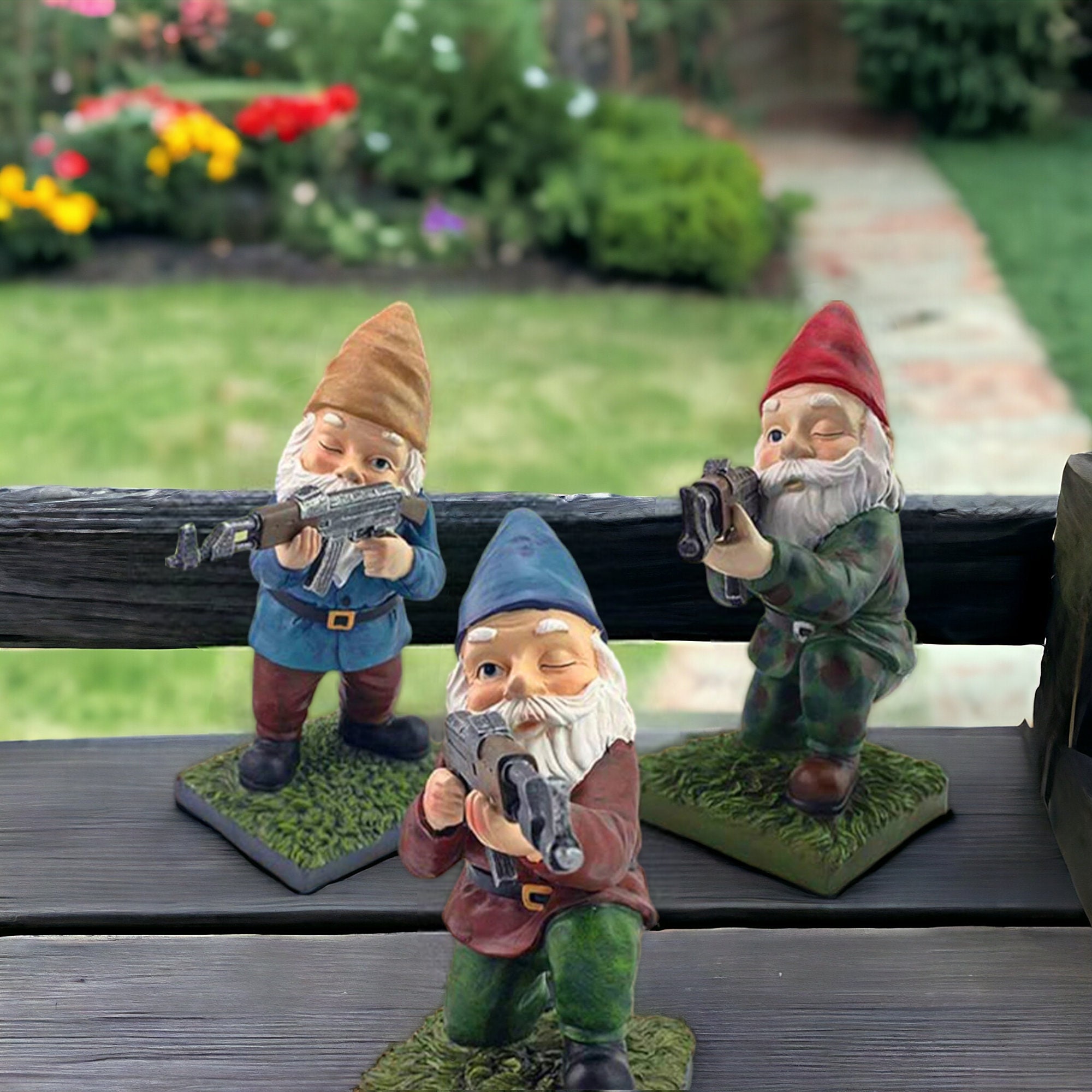 Garden Gnomes With Weapons, Garden Decoration, Garden Gnome Funny ...