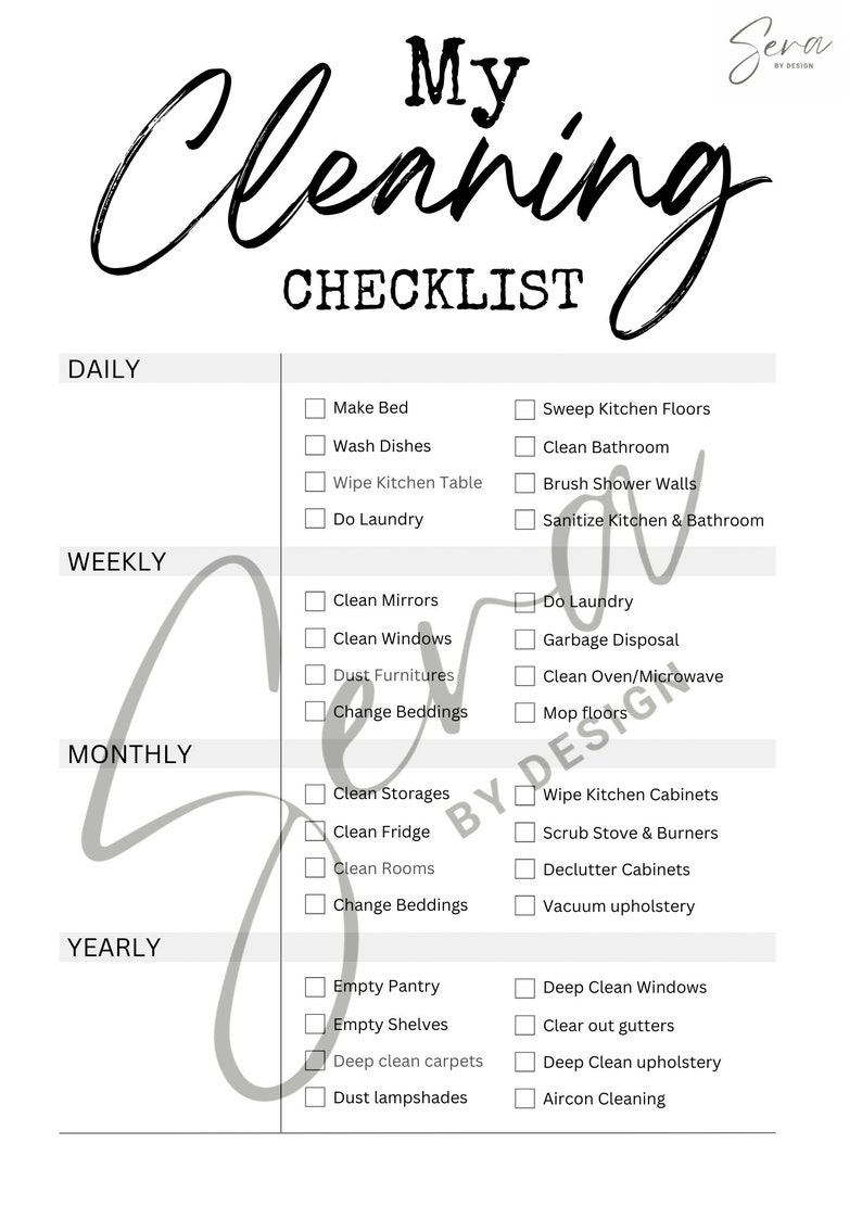 My Cleaning Checklist - Etsy