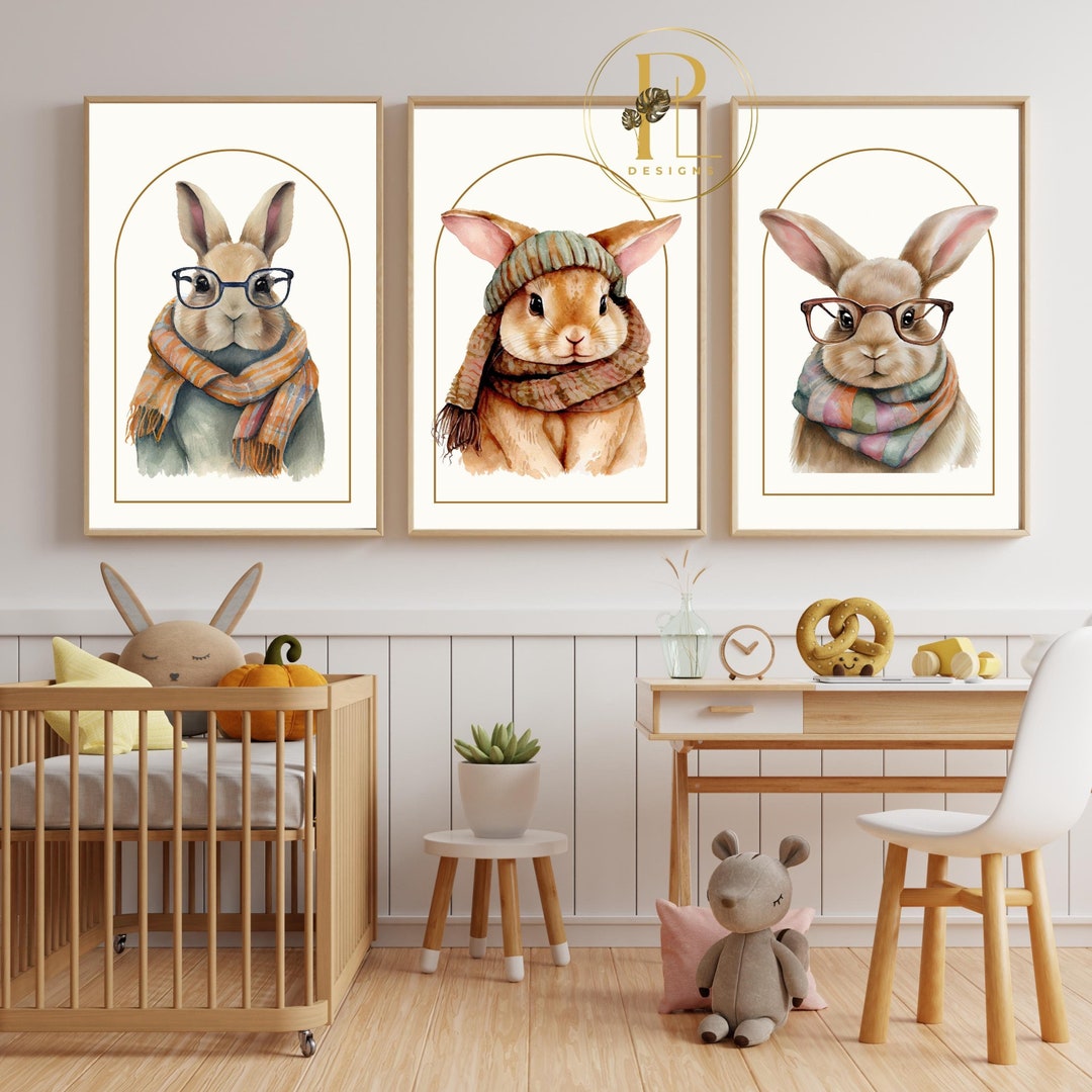 Loveable Rabbits Nursery Art Set, Printable Wall Art, Rabbit Animal ...