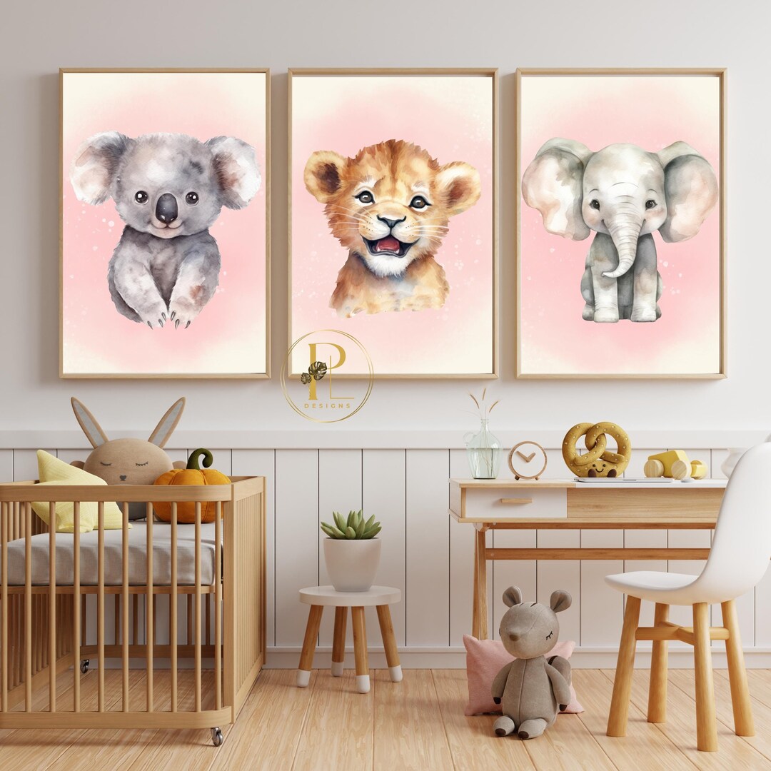 Pink Zoo Friends Nursery Art Set, Printable Wall Art, Zoo Animal ...