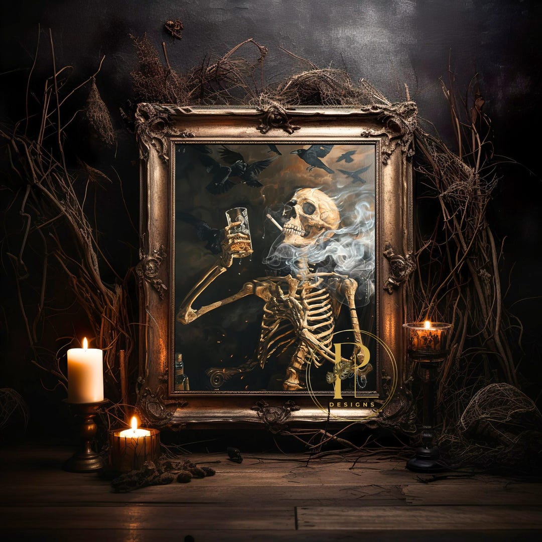 Skeleton Smoking & Drinking | Halloween Skeleton Wall Hanging ...