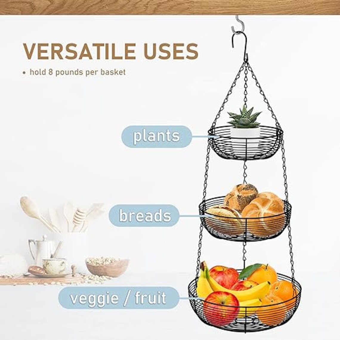 Metal Frame 3-tier Hanging Planter, Fruits Basket/bowls, Macrame Wall ...