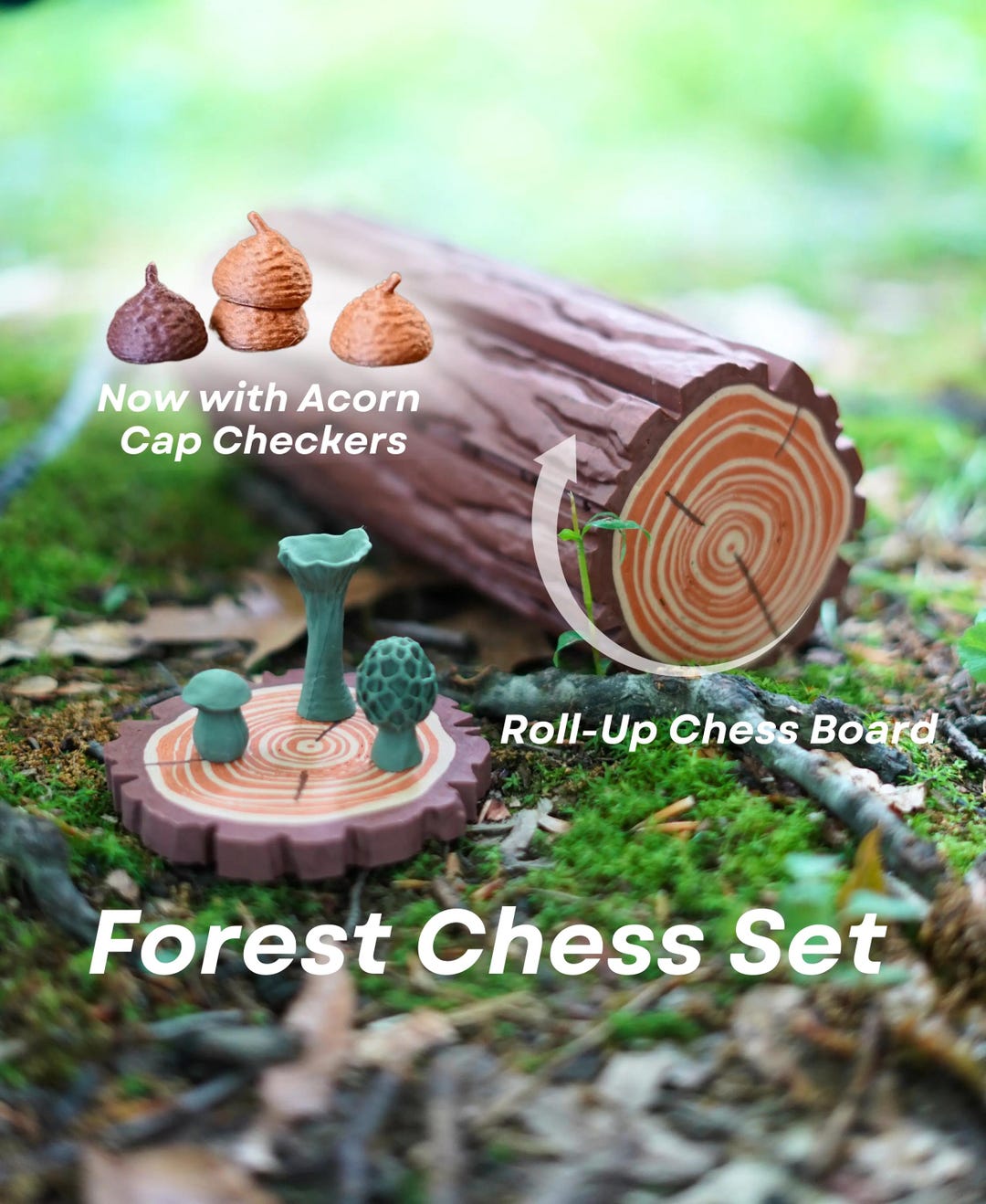 3D Printed Forest Chess Set | Log & Mushroom Chess Board | Acorn ...