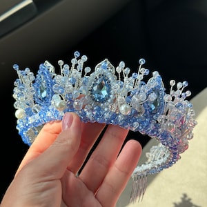 Blue Crystal Tiara, Crystal Tiara Crown, Quinceanera Tiara, Quince ...