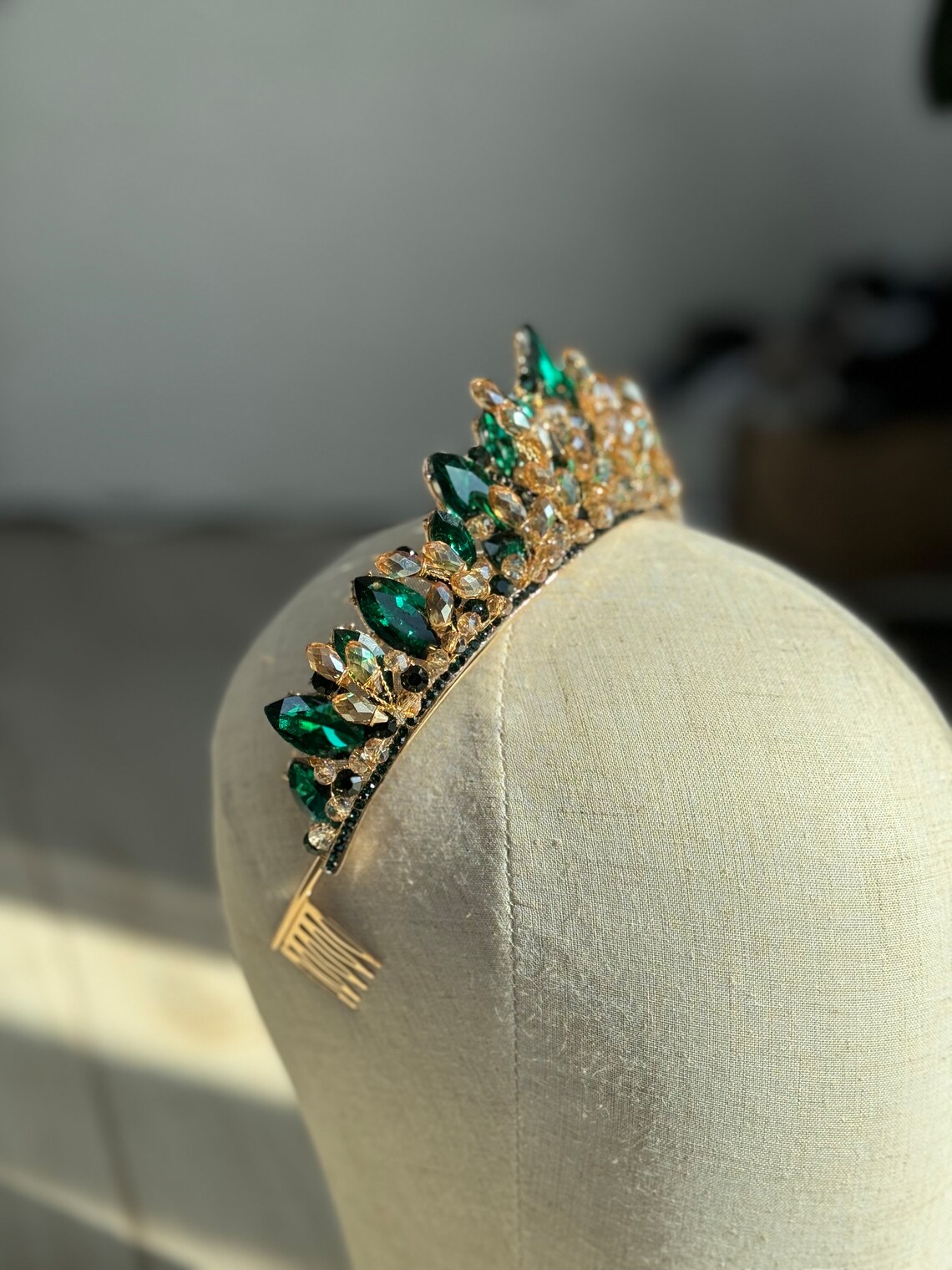Quinceanera Crown, Quince Tiara Crown, Green Tiara Crown, Handmade ...