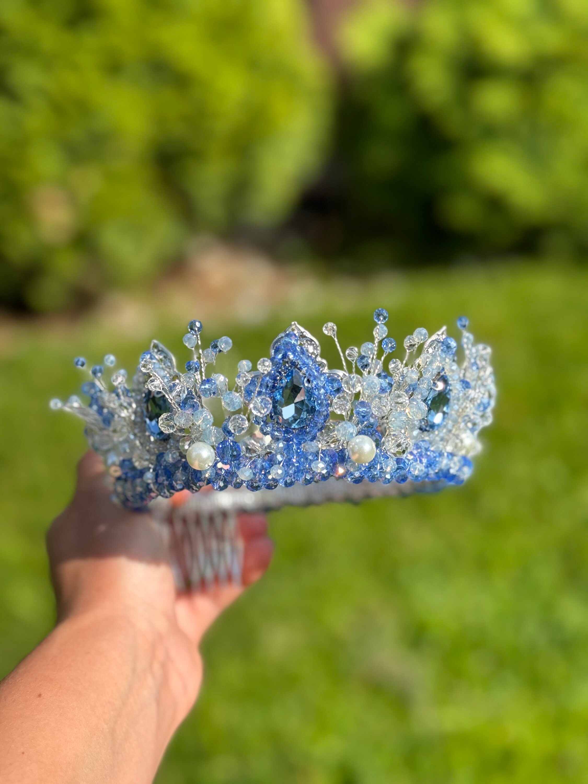 Blue Crystal Tiara, Crystal Tiara Crown, Quinceanera Tiara, Quince ...