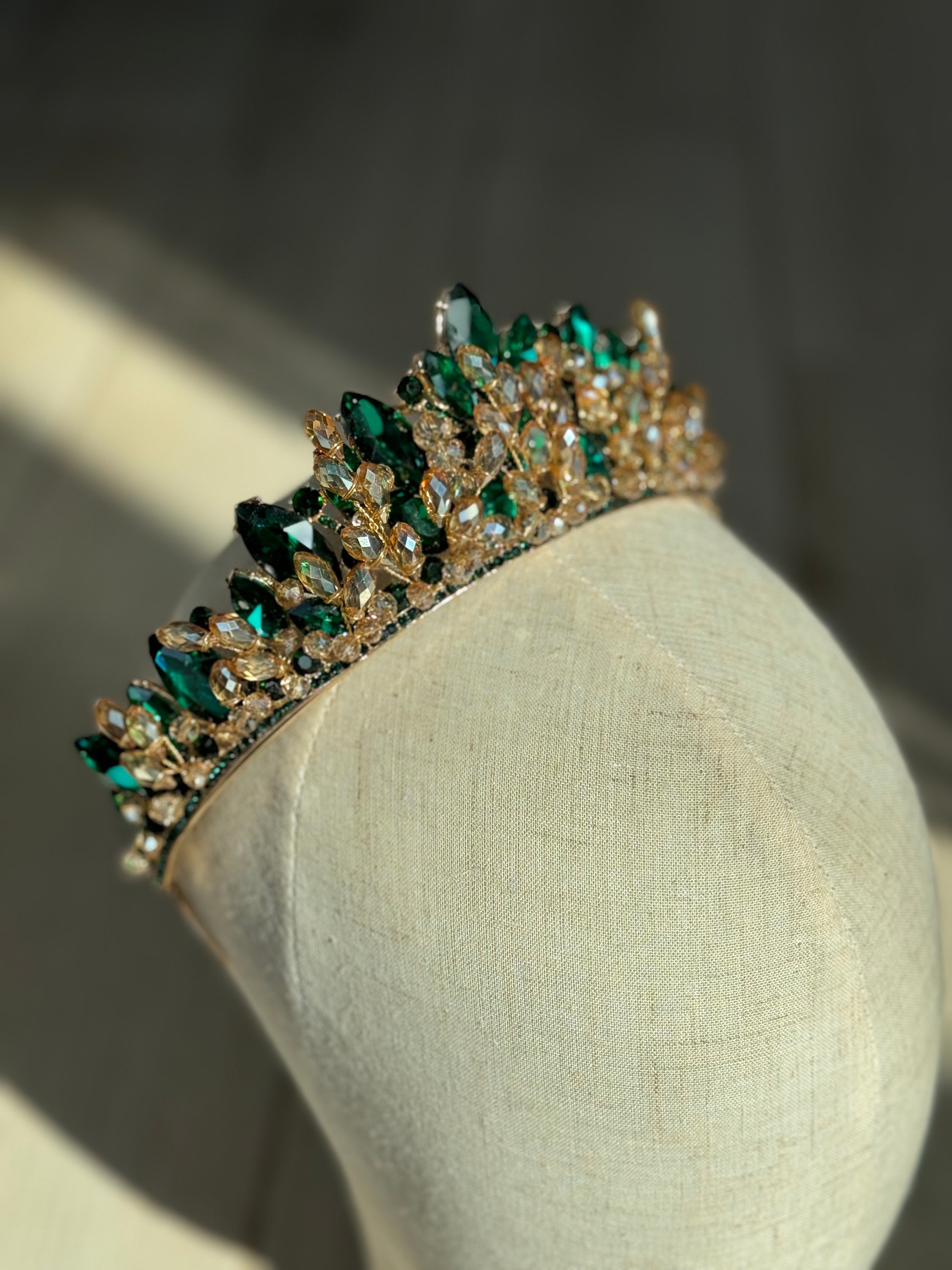 Quinceanera Crown, Quince Tiara Crown, Green Tiara Crown, Handmade ...