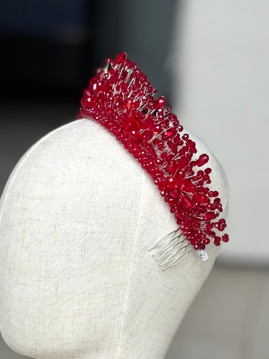 Red Crown, Handmade Red Tiara, Red Tiara Crown, Quinceanera Crown - Etsy
