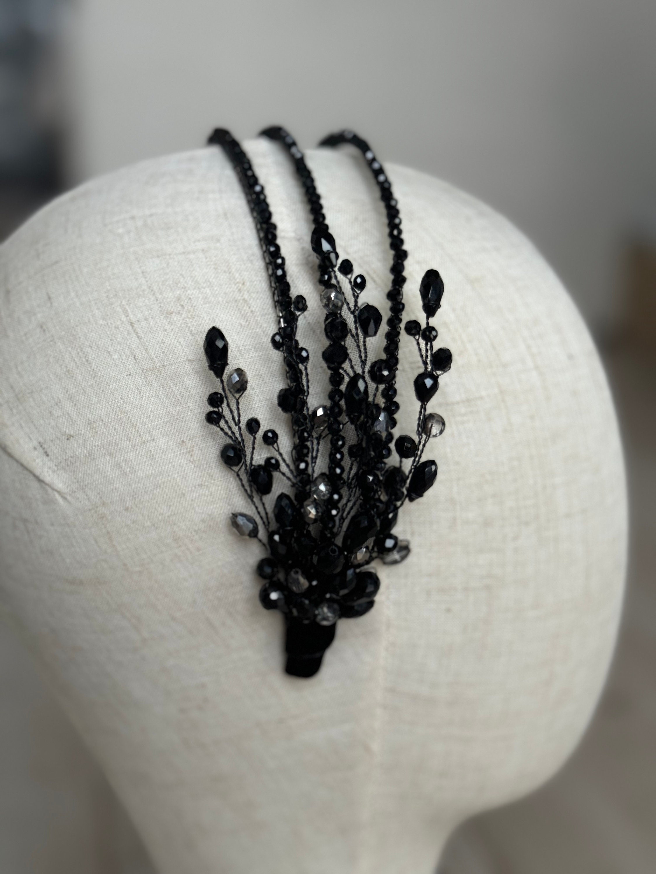 Black Wedding Tiara Crystals Headband, Black Bridal Tiara Headpiece - Etsy