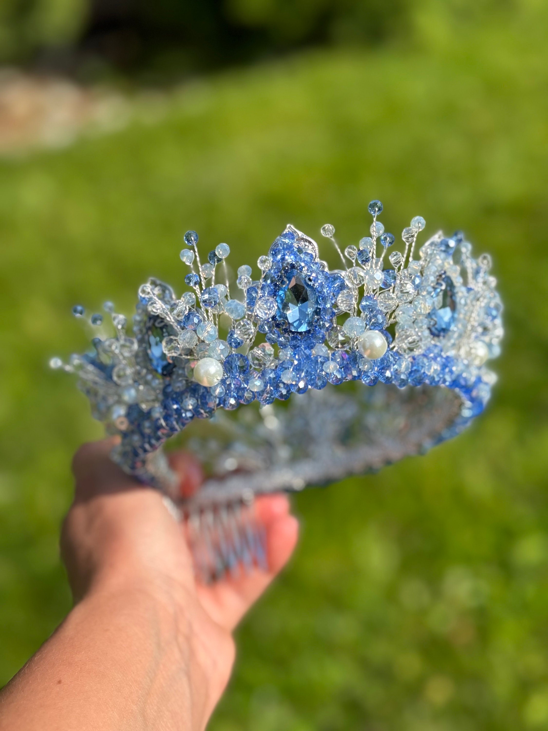 Blue Crystal Tiara, Crystal Tiara Crown, Quinceanera Tiara, Quince ...