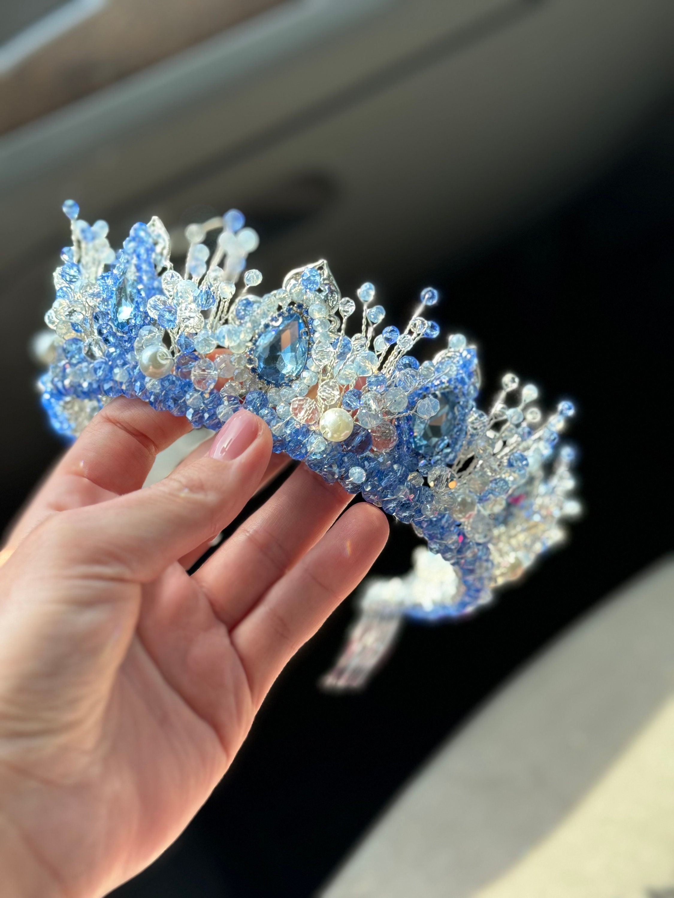 Blue Crystal Tiara, Crystal Tiara Crown, Quinceanera Tiara, Quince ...