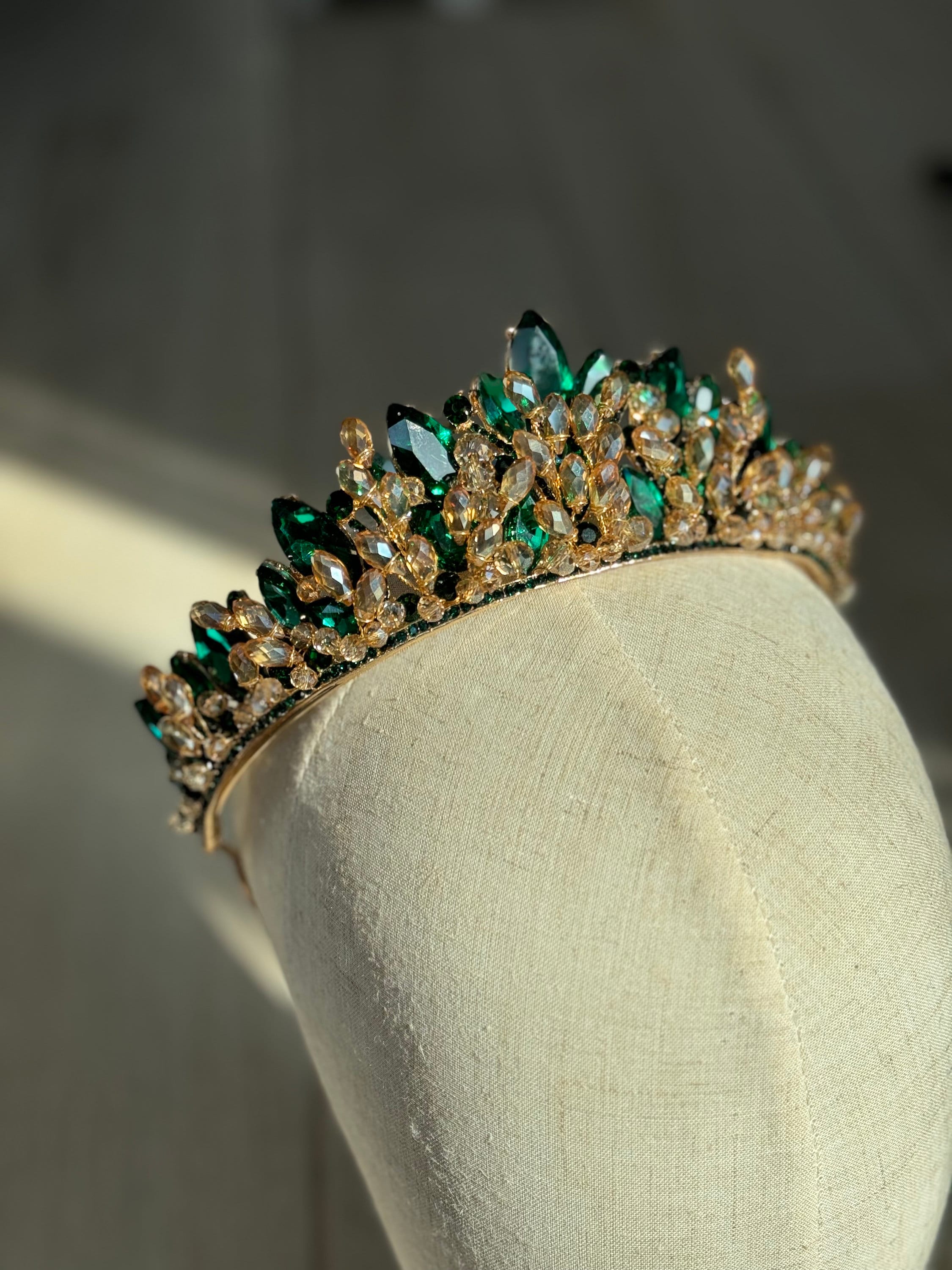 Quinceanera Crown, Quince Tiara Crown, Green Tiara Crown, Handmade ...