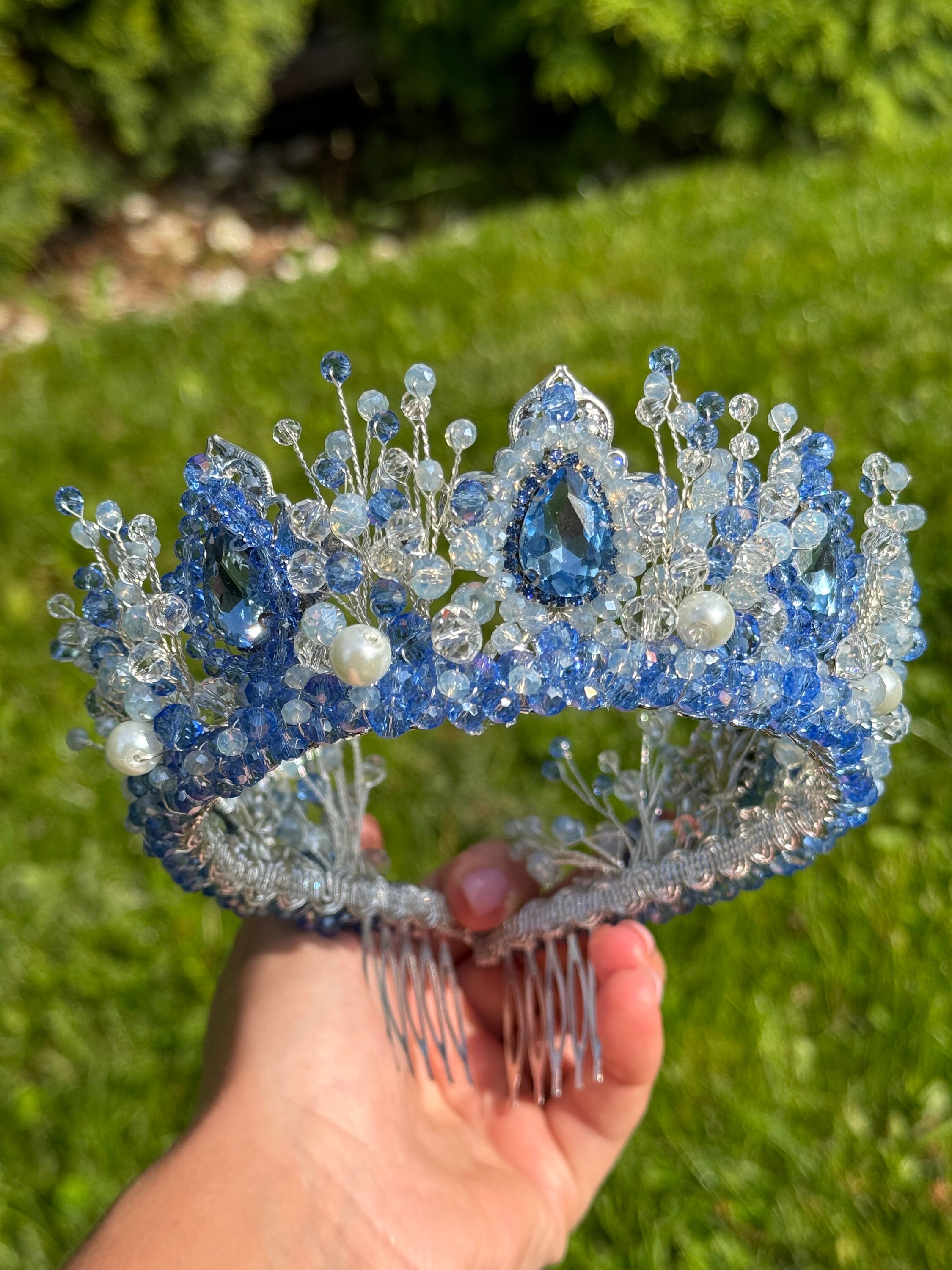 Blue Crystal Tiara, Crystal Tiara Crown, Quinceanera Tiara, Quince ...