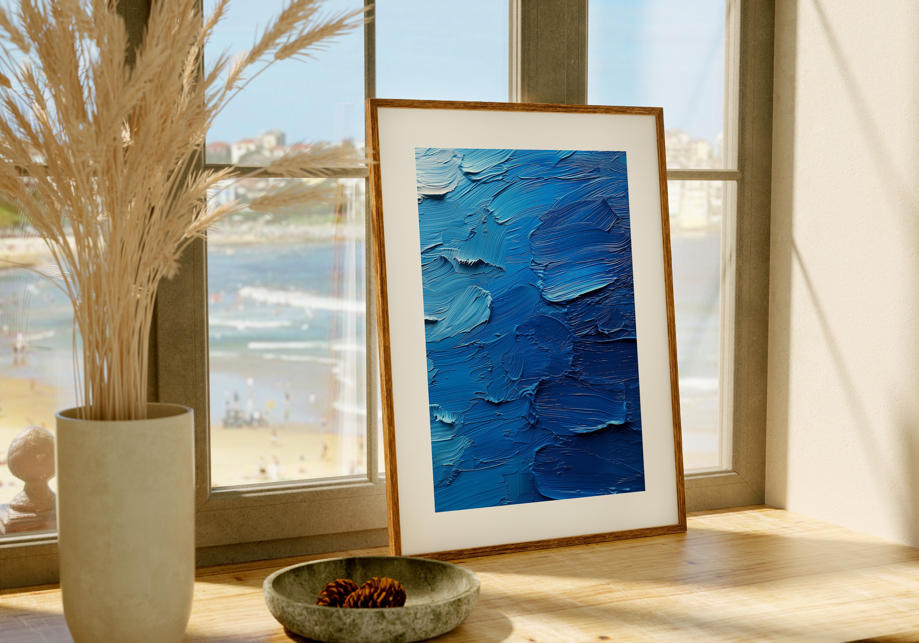 Abstract Blue Ocean Wave Painting, Nautical Wall Decor, Coastal Art ...