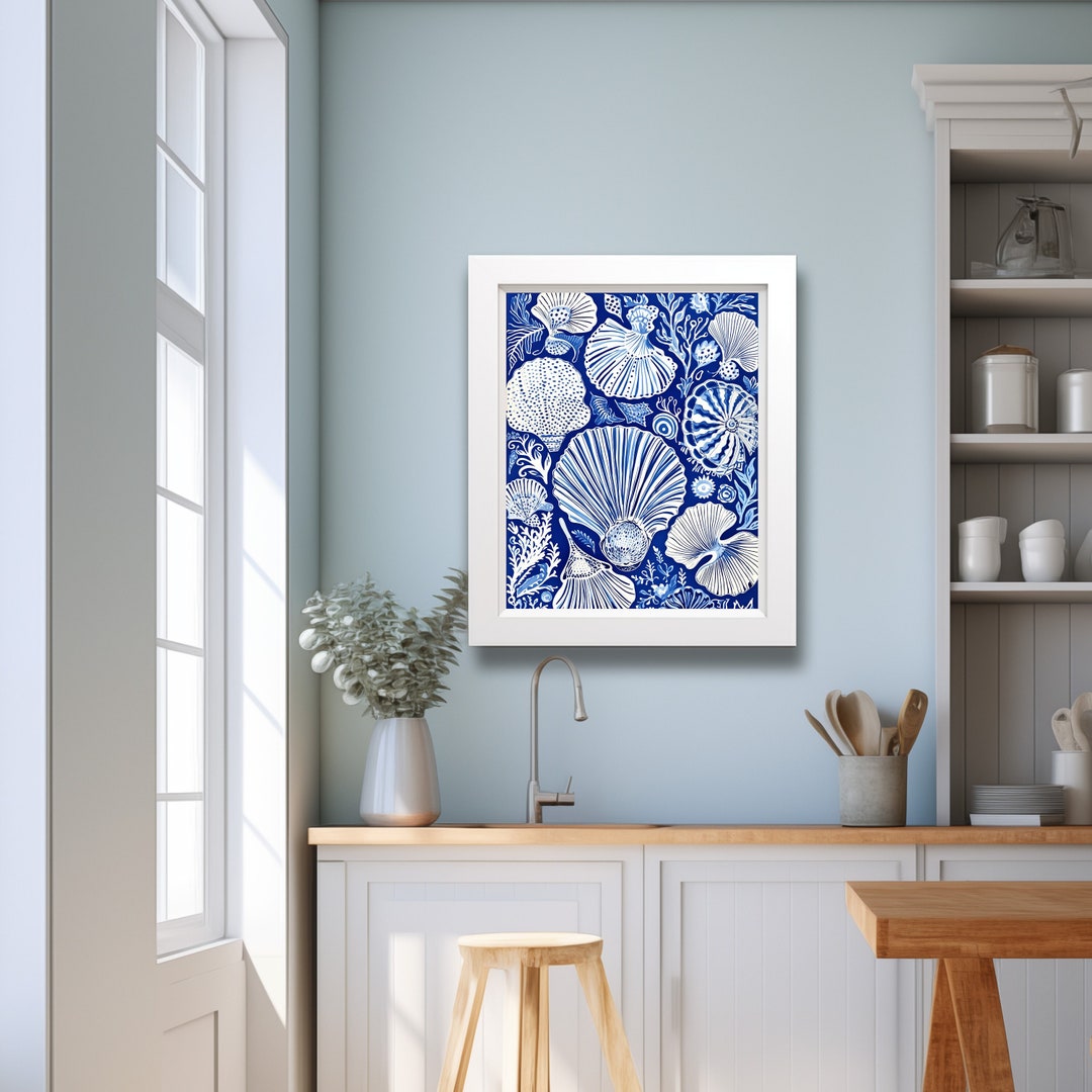 Coastal Beach Seashell Digital Art Print, Nautical Ocean Decor ...