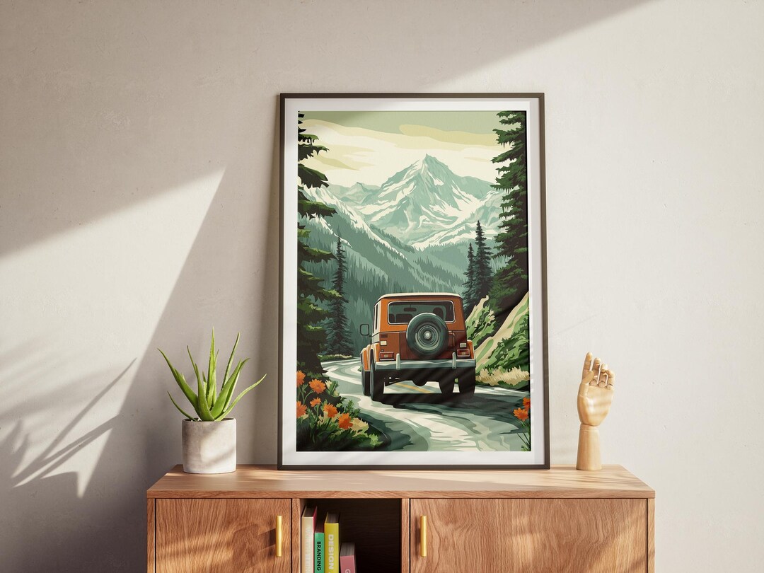 Classic Jeep Alpine Landscape Poster: Vintage Car Wall Art, Printable ...