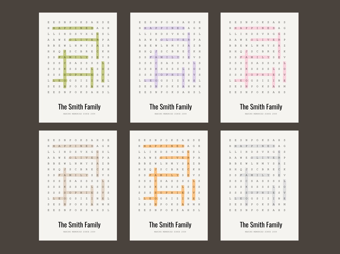Custom Family Poster Word Search Poster Personalized Word Search ...