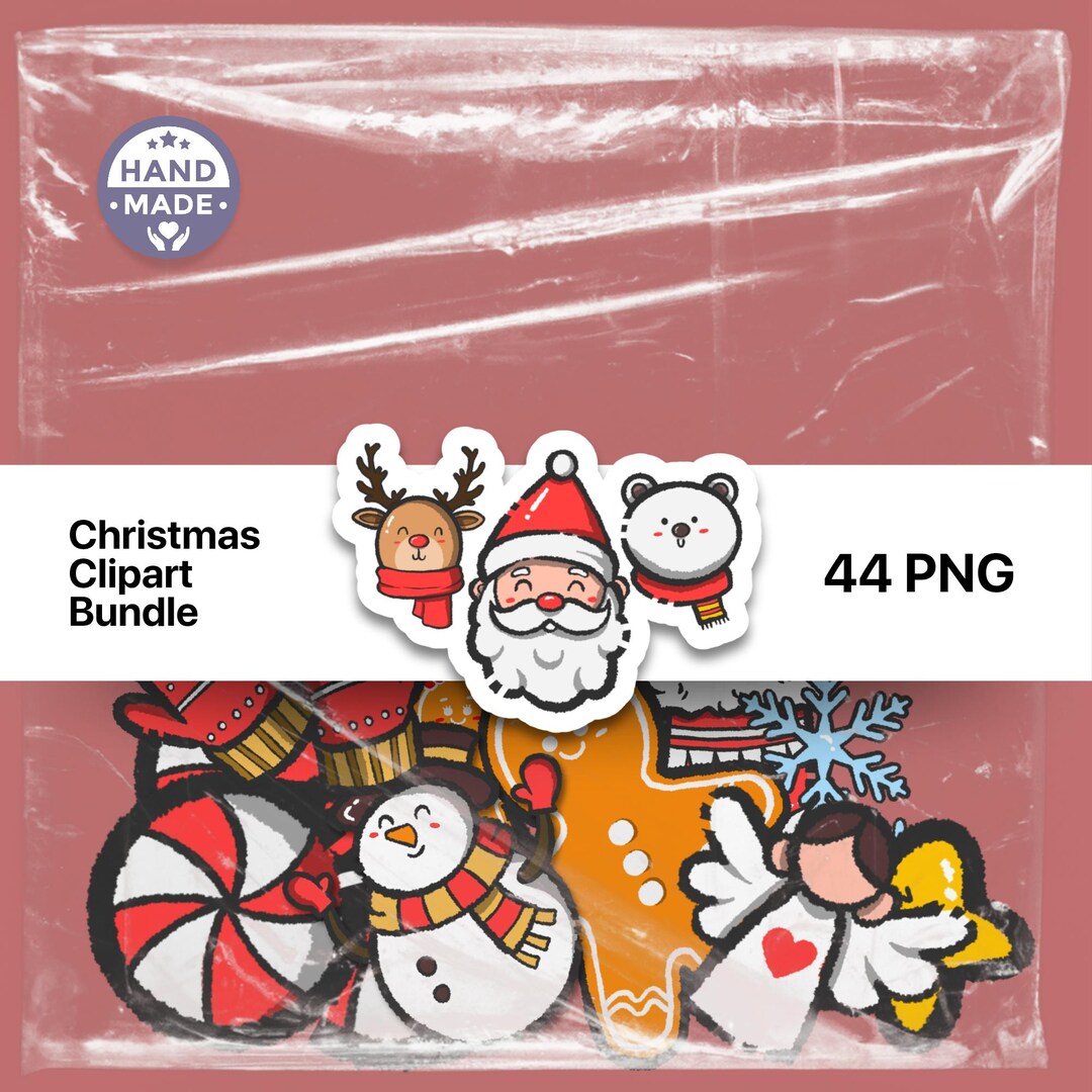 Cute Kawaii Christmas Clipart PNG Bundle - Santa, Reindeer, Snowman ...