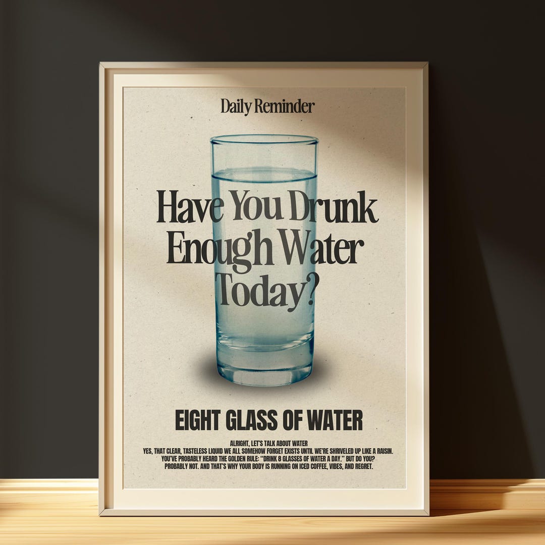 Drink Water Poster Retro Kitchen Decor White Minimalist Office Prints ...