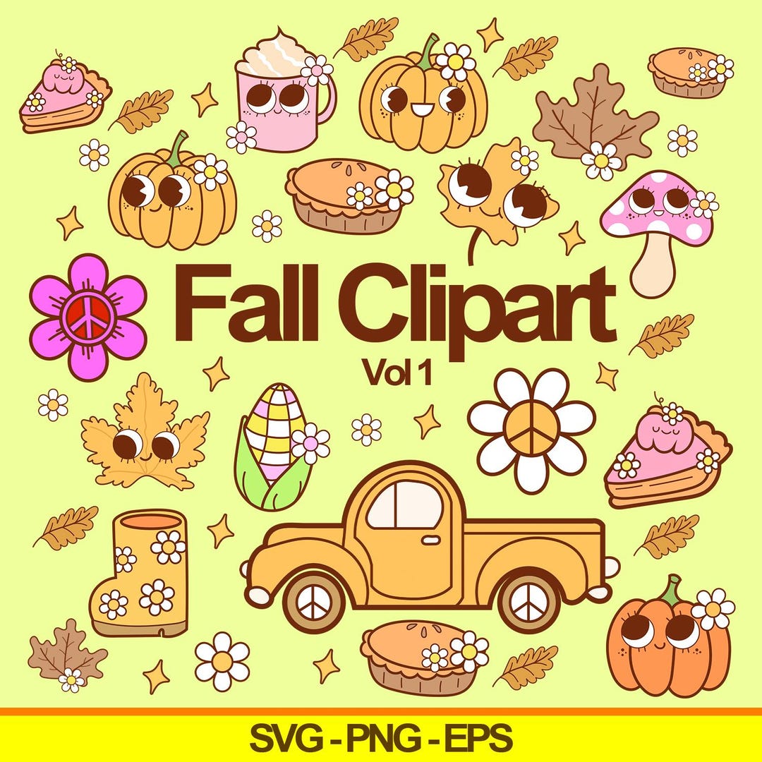 Groovy Autumn Clipart Retro Fall Svg Thanksgiving Png Hippie Flower Png ...
