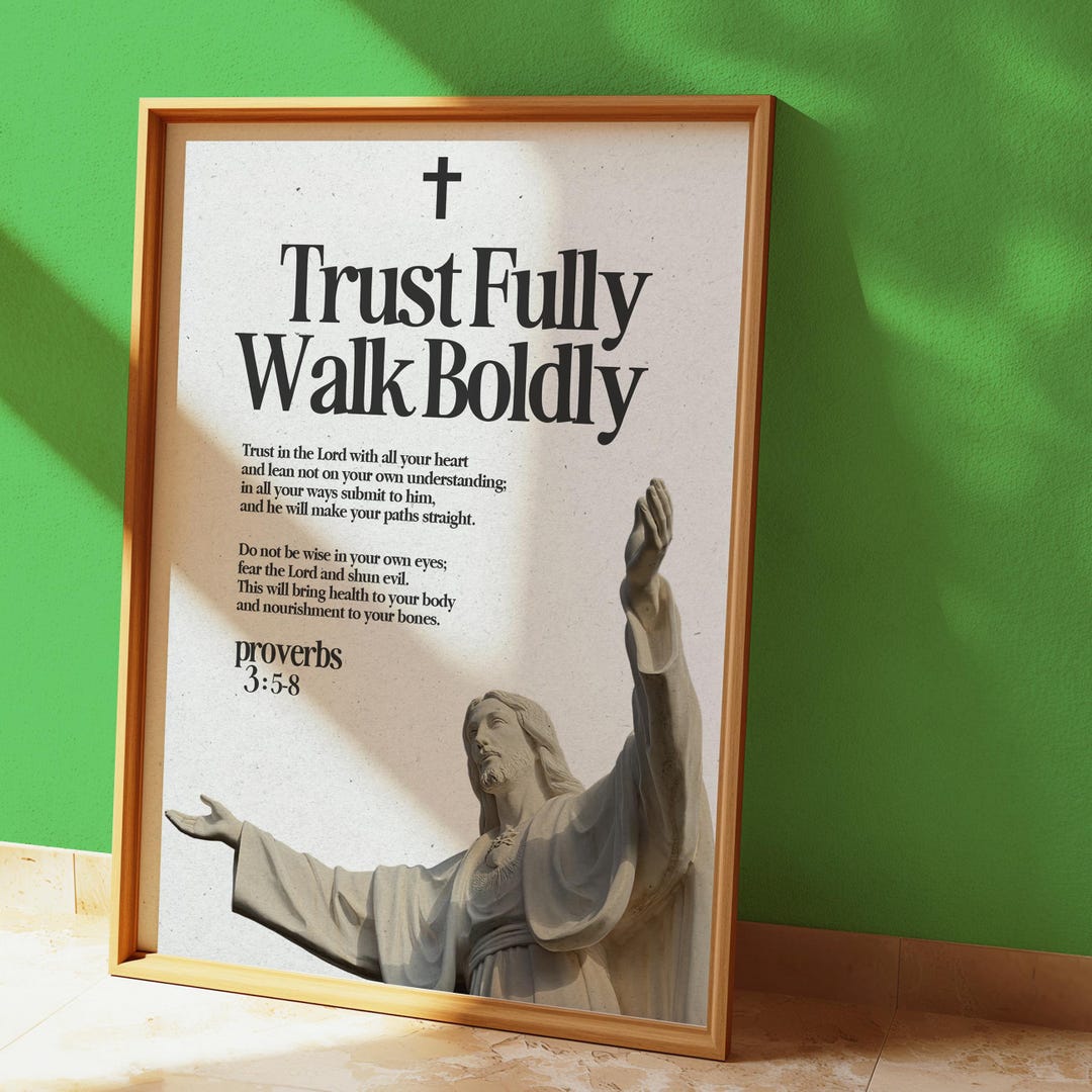 Trust God Poster Retro Bedroom Decor White Proverb 3:5-8 Minimalist ...