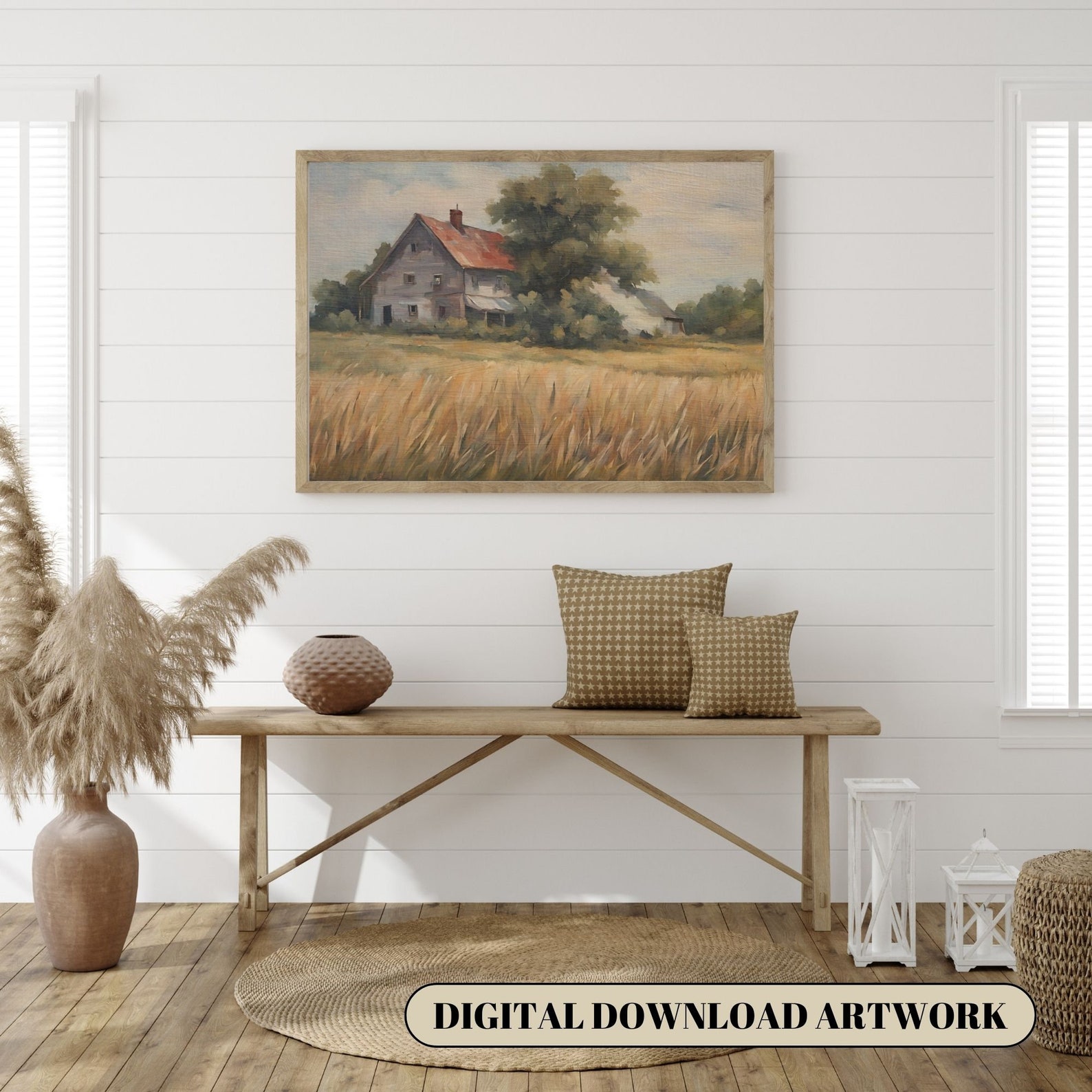 Printable Rustic Cottage Landscape Painting Countryside Downloadable ...