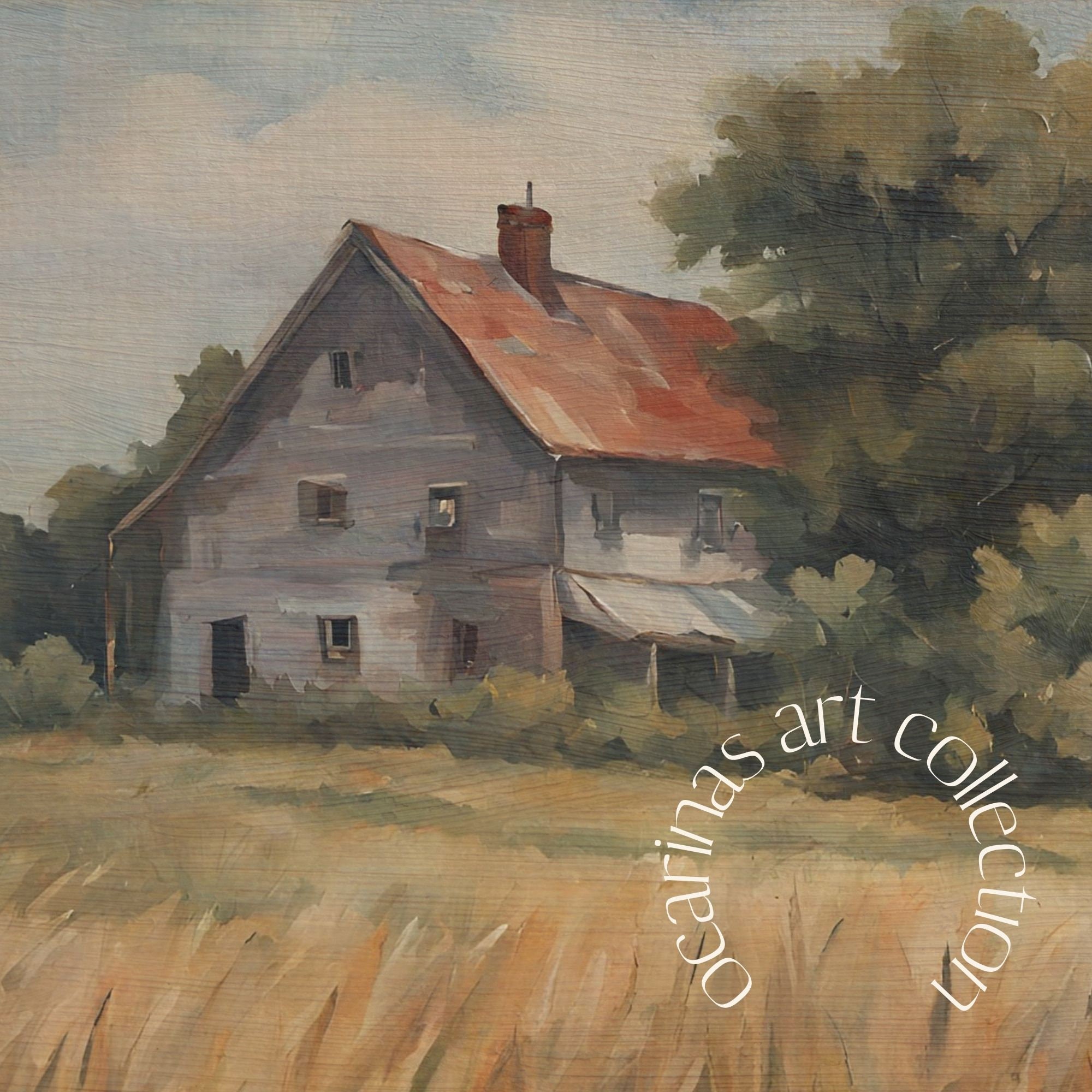 Printable Rustic Cottage Landscape Painting Countryside Downloadable ...