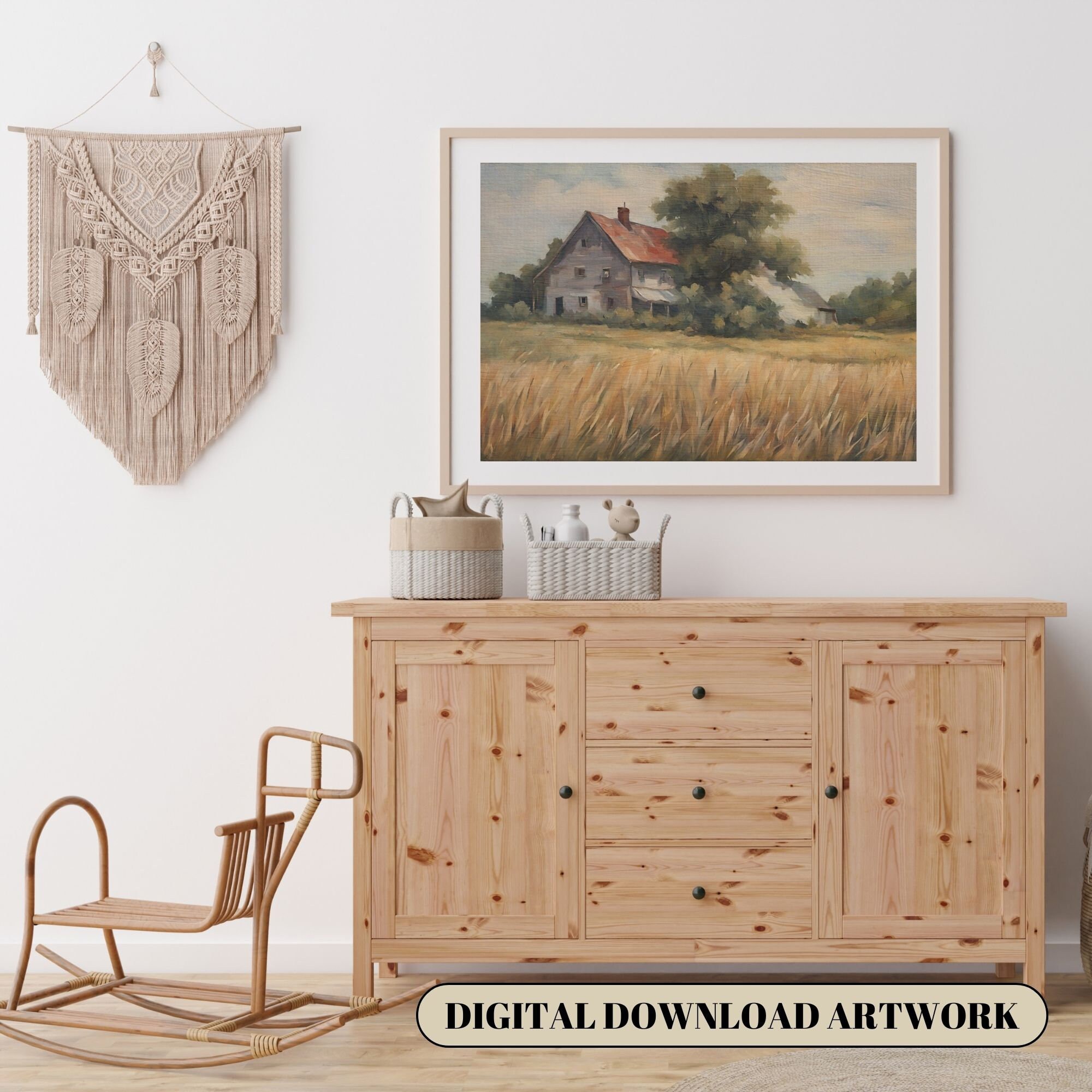 Printable Rustic Cottage Landscape Painting Countryside Downloadable ...