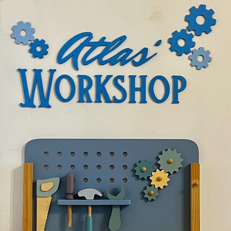 Personalised Children's Wooden Workshop Wall Sign – Custom Name Script ...