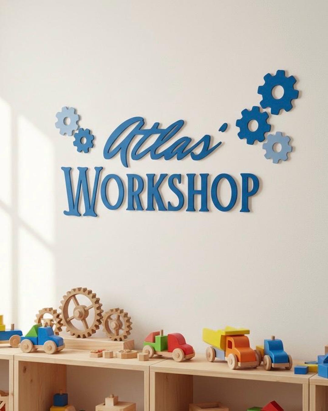 Personalised Children's Wooden Workshop Wall Sign – Custom Name Script ...