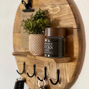 Round Wooden Key Holder With Shelf | Rustic Wall Key Organiser ...