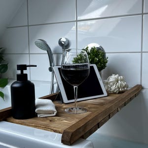Handcrafted Rustic Wooden Slat Bath Caddy - Inset Base and Raised Sides ...