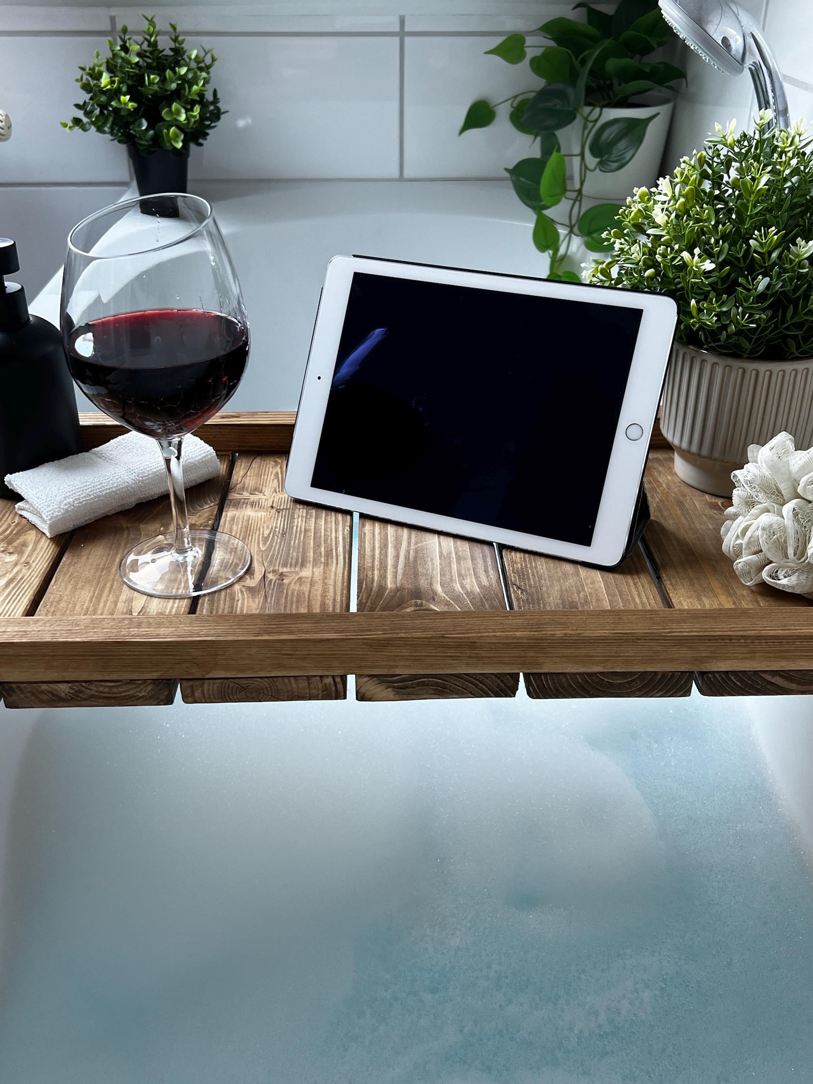 Handcrafted Rustic Wooden Slat Bath Caddy - Inset Base and Raised Sides ...