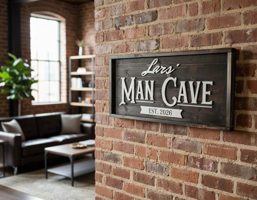 Man Cave Sign Personalised | Custom Name Wood Sign | Man Cave Décor ...