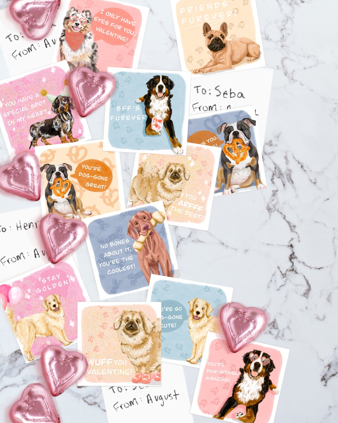 Doggie Valentines Cards Set of 12 3x3 Cards - Etsy