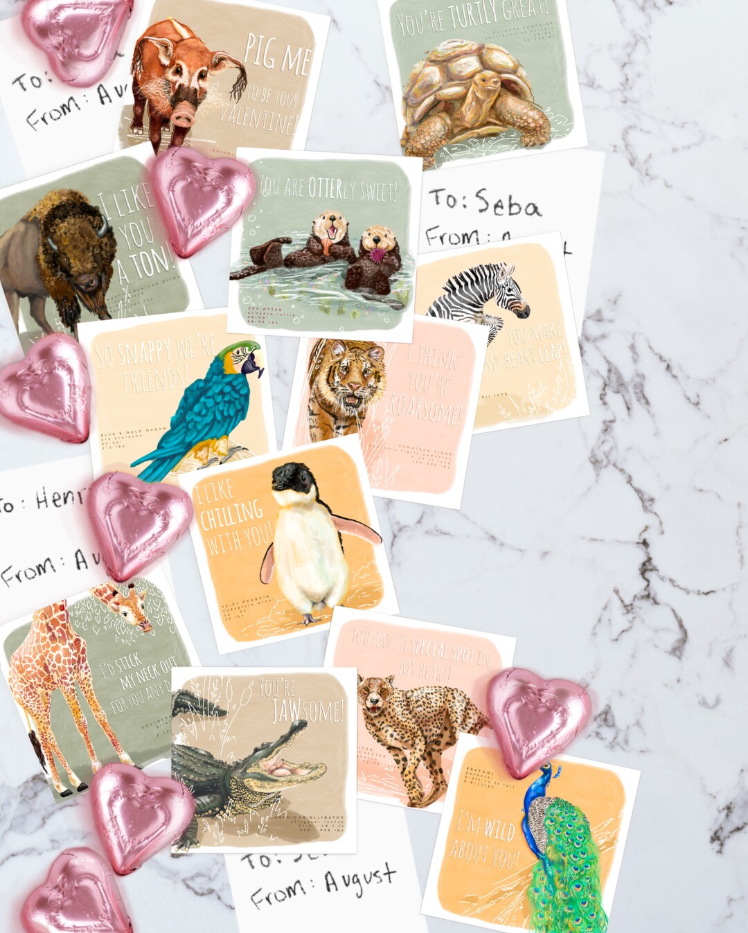 Wild/zoo Animal Valentines Cards Set of 12 3x3 Cards - Etsy