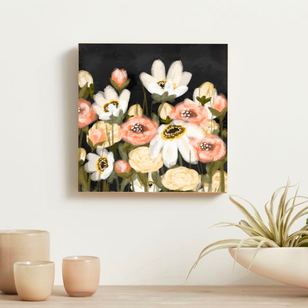 10x10x1 Wooden Panel Print Charcoal Moody Floral by Lauren Nerio Heet ...