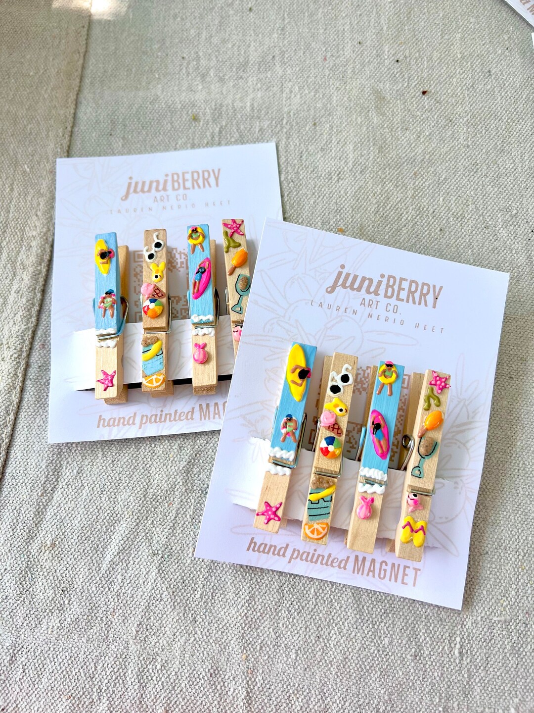 3D Beach Day Magnetic Clothespin Set by Lauren Nerio Heet Juniberry Art ...