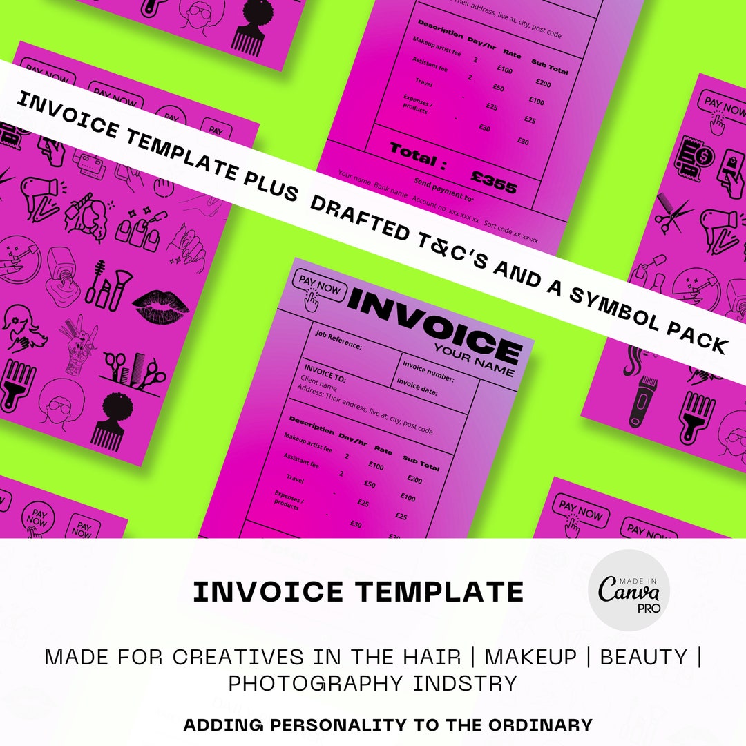 Neon Purple INVOICE Template for CREATIVE FREELANCERS. Hair Beauty ...