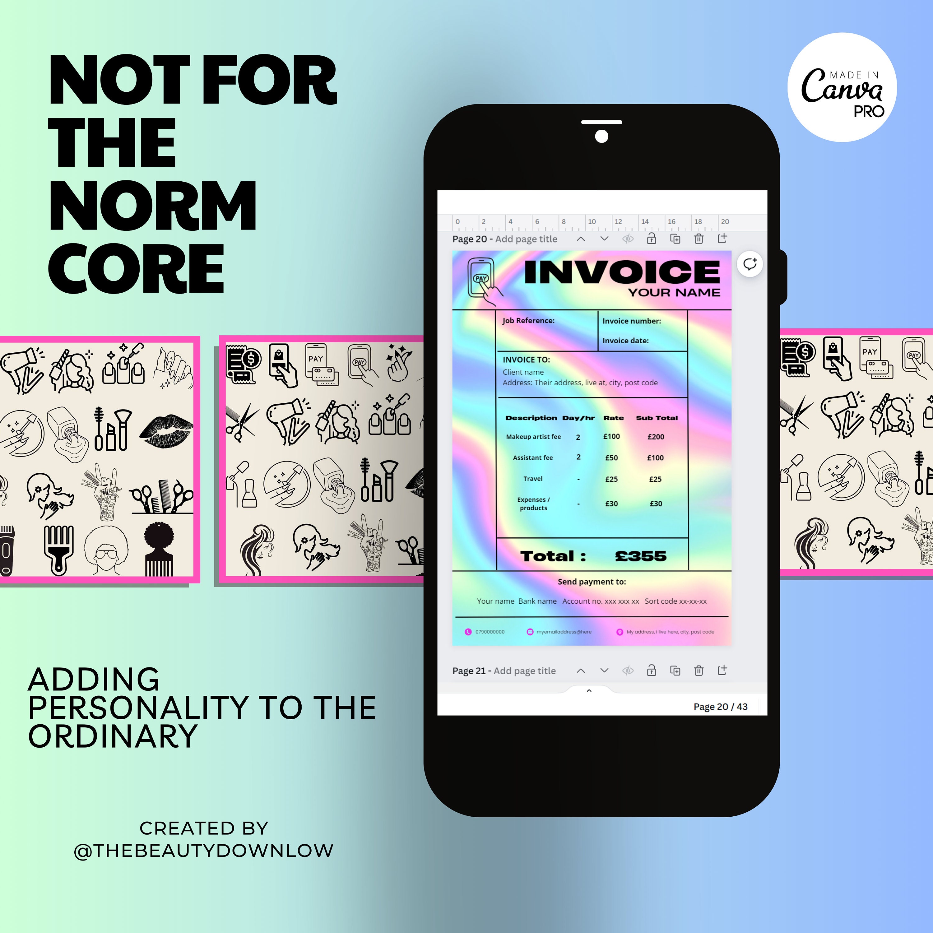 Neon Purple INVOICE Template for CREATIVE FREELANCERS. Hair Beauty ...