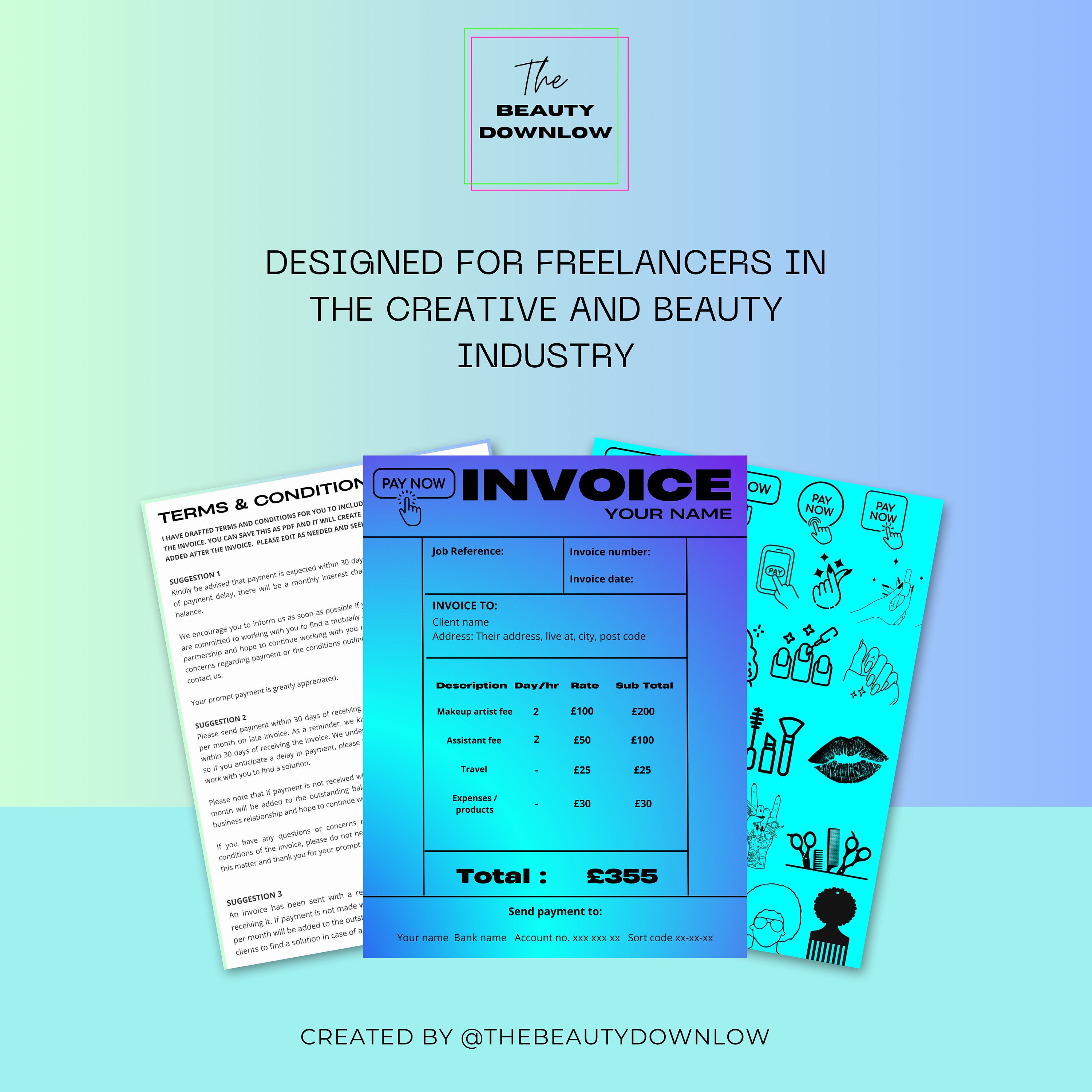 Neon Purple INVOICE Template for CREATIVE FREELANCERS. Hair Beauty ...