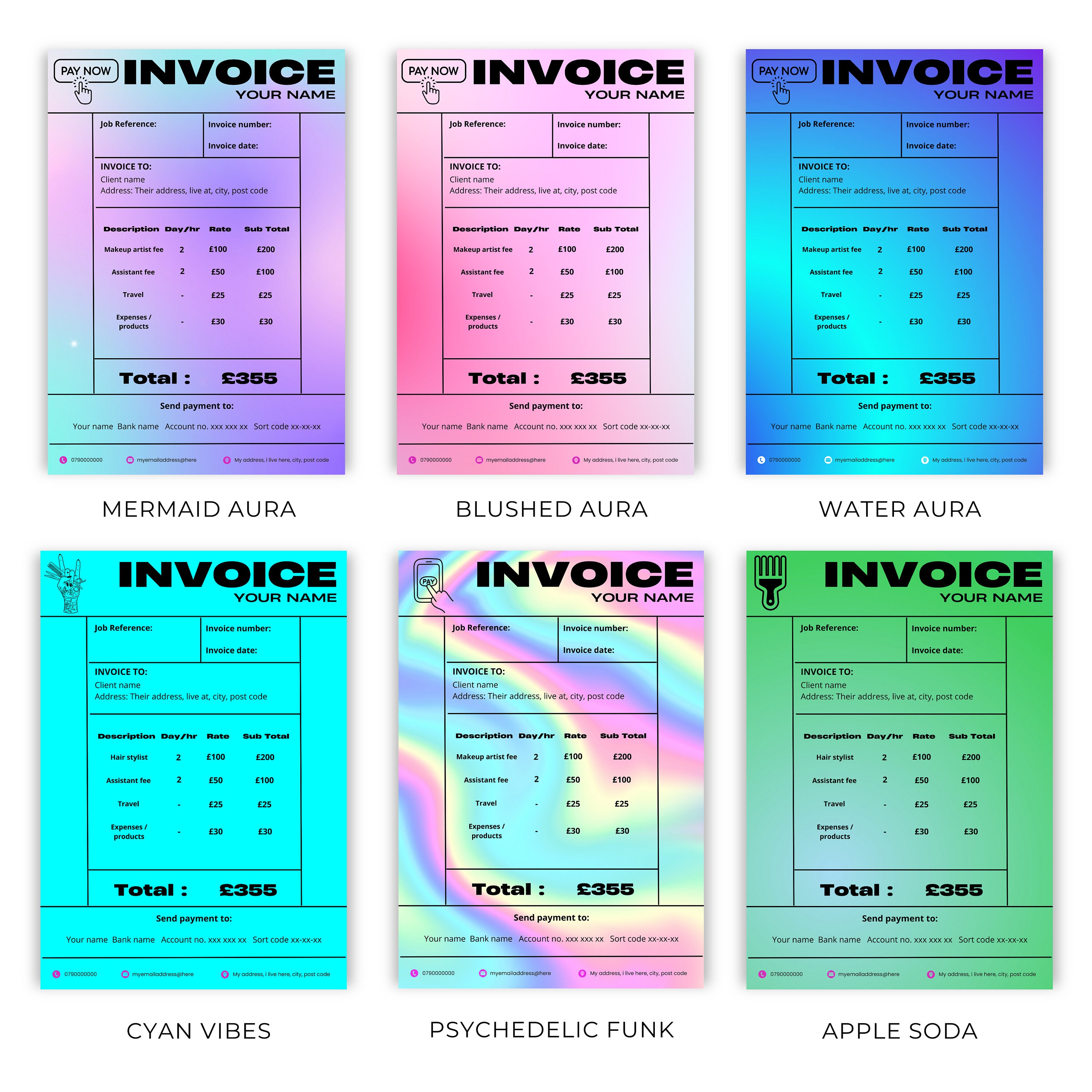 Neon Purple INVOICE Template for CREATIVE FREELANCERS. Hair Beauty ...
